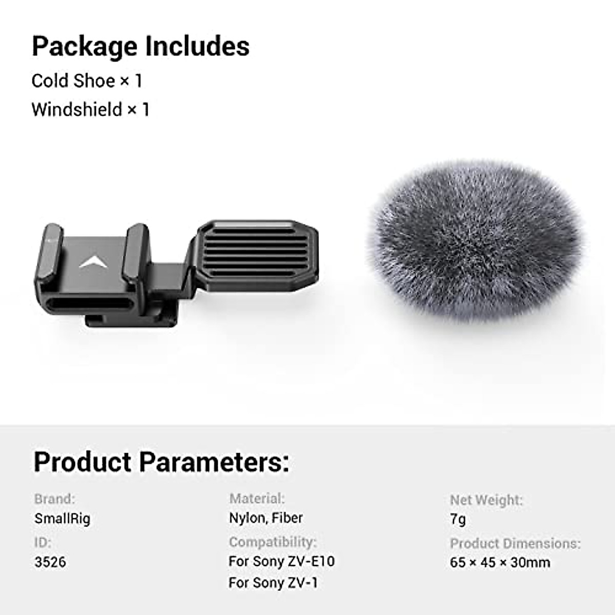 SmallRig Cold Shoe Adapter with Windshield for Sony ZV-E10, ZV-1 and ZV-1F - 3526