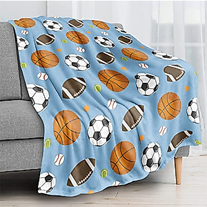 Sports Blanket for Boys Girls Soft Warm Lightweight Flannel Plush Basketball Baseball Football SoccerThrow Blanket Sport Gifts for Kids Teen Adults All Season Sofa Bed Living Room Home Decor 40"x50"