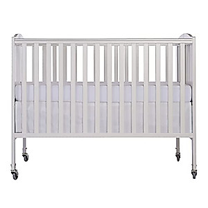 Dream On Me Folding Full Size Convenience Crib In White, Two Adjustable Mattress Height Positions, Comes With Heavy Duty Locking Wheels, Flat Folding Crib