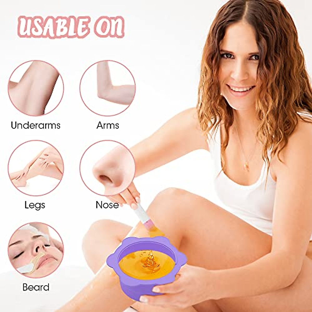 Winceed 2pcs Silicone Wax Warmer Bowl, Reusable Wax Warmer Silicone Liner with 2pcs Spatulas, Wax Pot Silicone Bowl Replacement Fit for 16oz Waxing Kit (Purple+Pink)