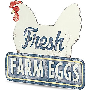 Open Road Brands Fresh Farm Eggs Metal Sign - Vintage Farmhouse Kitchen Sign with Hen and Distressed Finish