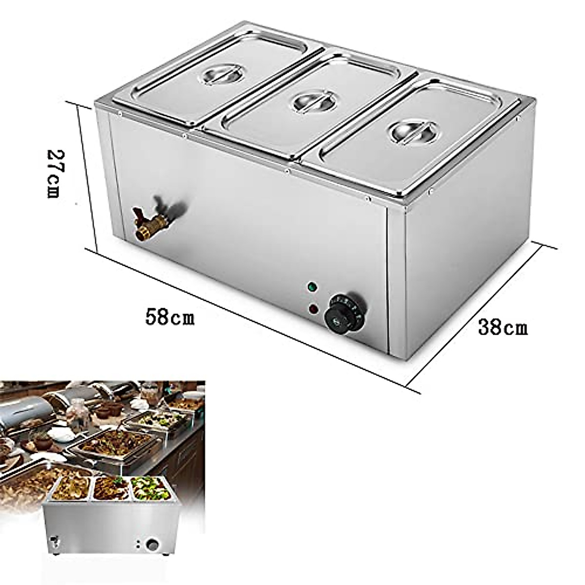 1500W Commercial Food Warmer, 3 Gids Hot Trays Food Warmer, Electric Buffet Serves and Warmers, Catering Hot Box for Restaurant, CE/FCC