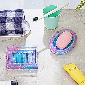 NiArt 2-Pack Faceted Oval & Rectangle Soap Dish Epoxy Resin Silicone Mold+Star Sequins Kit, Ring Dish Jewelry Tray Ashtray Candle Holder Storage Box DIY Casting Art Craft Agate Home Decoration Gift