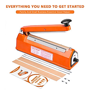 Metronic 8 inch Impulse Bag Sealer Poly Bag Sealing Machine Heat Seal Closer with Repair Kit in Orange