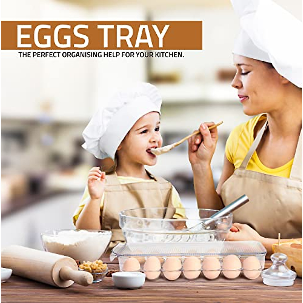 Utopia Home Bundle Pack of 9 Refrigerator Organizers- 1 x 14 slots Egg tray with lid and handle, & 8 drawers (4 x Small & 4 x Large)- Stackable Plastic Storage Racks for Pantry, Kitchen - (Clear)