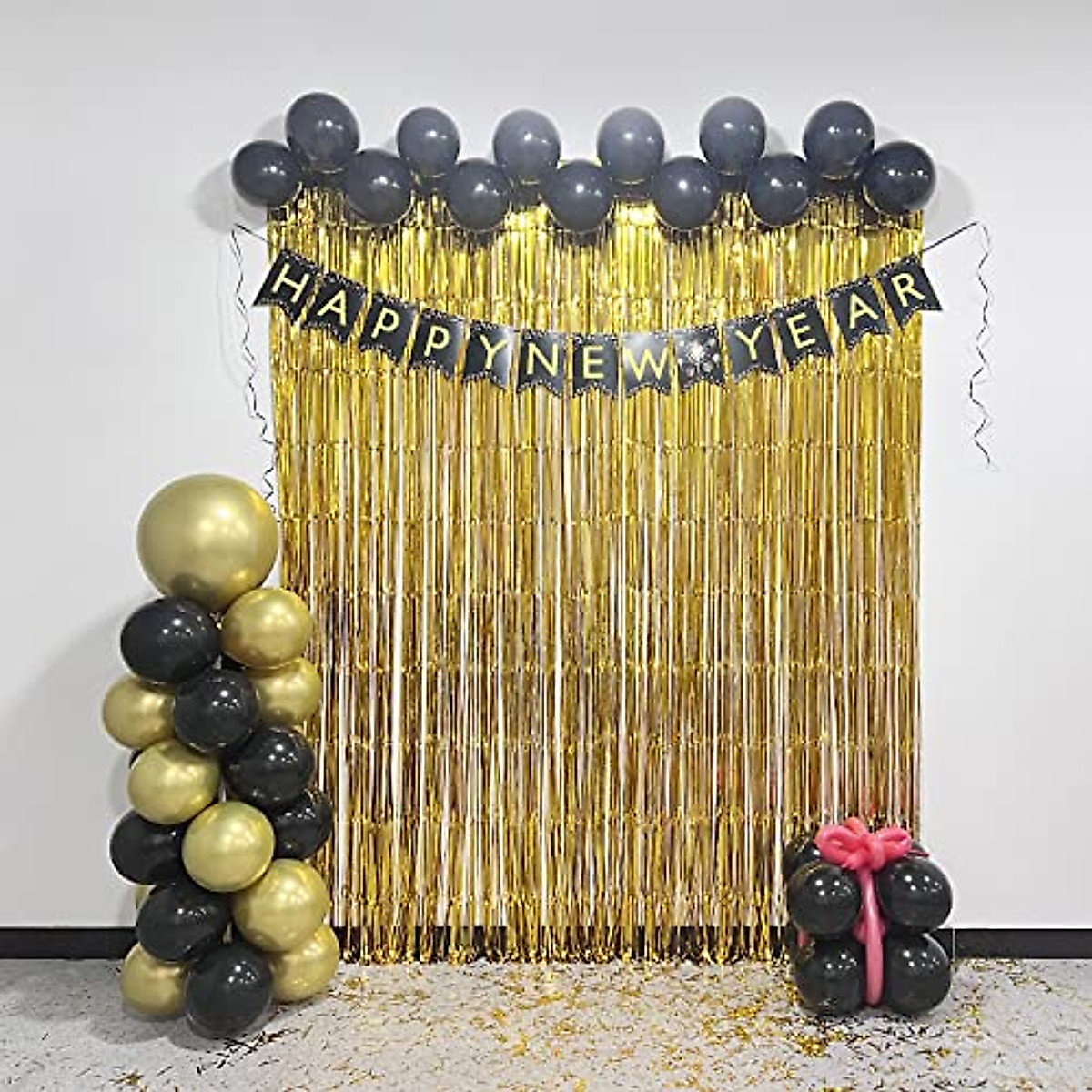 Gold Tinsel Backdrop Party Decorations, Melsan 3.2 x 8 ft Foil Fringe Curtains Party Backdrop for Birthday Party, Anniversary, Graduation, New Year Eve Backdrop Decorations, Pack of 2