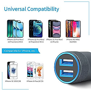 COYZA Fast Car Charger Adapter, Compatible with iPhone 13/12/11/Pro Max/Pro/Mini/X/XS/XS MAX/XR/SE 2020/8 Plus/8/7 Plus/7/6s/6/5/SE, 3.1A Dual USB Ports with Coiled Charging Cable Cord