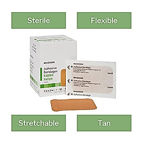 McKesson Adhesive Bandages, Sterile, Fabric Patch, 2 in x 3 in, 50 Count, 1 Pack
