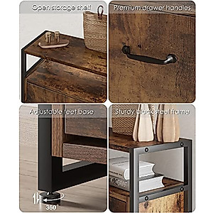 HAIOOU 3 Drawer Industrial Shoe Cabinet, Slim Freestanding Wood Shoe Rack Storage Organizer Stand with Flip Doors, Open Storage Shelf, Anti Toppling Device for 15-18 Pairs - Rustic Brown & Black