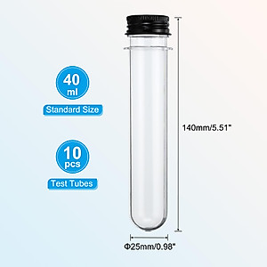 PATIKIL 40ml Test Tubes, 10pcs 5.51x0.98" Plastic Clear Round Bottom Test Tube Containers with Caps for Bead Party Candy Bath Salt Storage Scientific Experiment Plant Propagation, Black