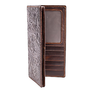 Womens Ladies Genuine Leather Wallet Long Embossing Bifold Wallet Clutch Purse (Coffee)