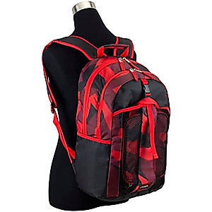FUEL Backpack with Lunch Box Combo – 18” Two Compartment Water Resistant Durable Adjustable Straps with Side Water Bottle Pockets 2 in 1 Set - Red Camo