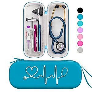 BOVKE Travel Stethoscope Case for 3M Littmann Classic III, Lightweight II S.E, MDF Acoustica Deluxe Stethoscope, Extra Room for Medical Scissors, LED Penlights and Nurse Accessories, Turquoise