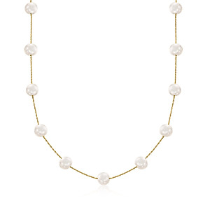 Ross-Simons 7-7.5mm Cultured Pearl Station Necklace in 14kt Yellow Gold. 16 inches