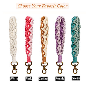 Macrame Keychain Car Keys Keychain Wristlet Keychain Wrist Lanyards For Keys Cute Key Chain Key Lanyard Wrist Lanyard for Women Girls Keyring Bracelet Holder Key Wristlet Keychains for Women