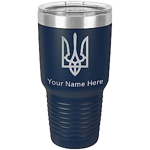 LaserGram 30oz Vacuum Insulated Tumbler Mug, Flag of Ukraine, Personalized Engraving Included (Navy Blue)