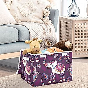 CaTaKu Bohemia Elephant Storage Bins with Lids and Handles, Fabric Large Storage Container Cube Basket with Lid Decorative Storage Boxes for Organizing Clothes