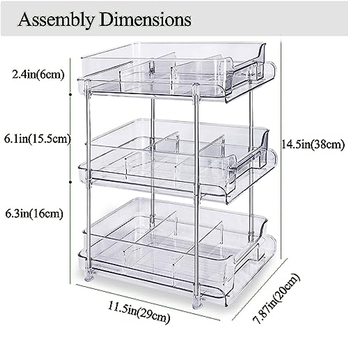 LazyWomen 2 Pack Clear Drawer Organizers with Dividers, Pantry Organizers and Storage, Under Sink Organizer Closet Organizer, for Cosmetic Skincare Kitchen Storage (2 Pack - 3 Tier)