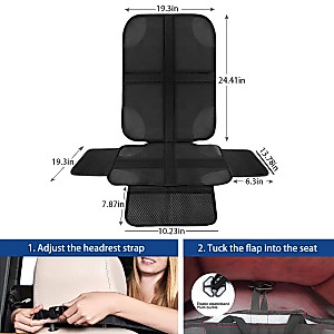 BESULEN Car Seat Protector for Child Car Seat, Anti-Slipt Auto Seat Cover Mat with Thickest Padding with Organizer Pockets for Under Baby Seat, Vehicle Accessories for Most Cars (Black Line)