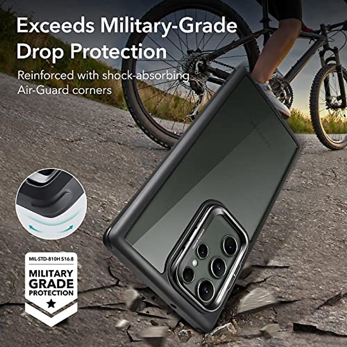 ESR for Samsung Galaxy S23 Ultra Case, S23 Ultra Phone Case with Frame, Built-in Camera Ring Stand, Exceeds Military-Grade Protection, Case for Samsung S23 Ultra, Shock Armor Kickstand, Clear Black