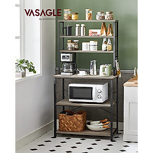 VASAGLE Coffee Bar, 31.5 Inches Baker's Rack for Kitchen with Storage, 6-Tier Kitchen Shelves with 6 Hooks, Microwave Stand, Industrial, Greige and Black UKKS019B02