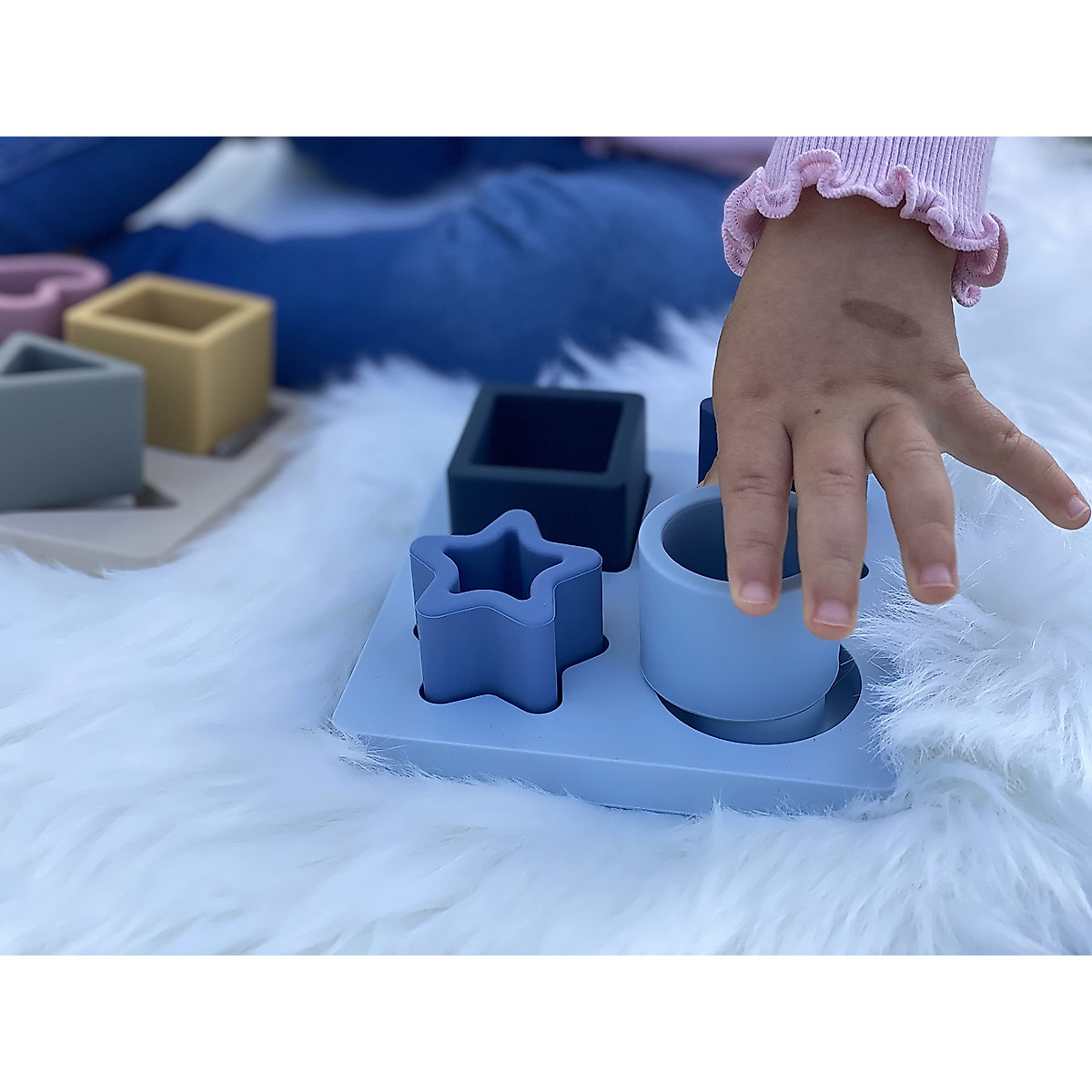 BraveJusticeKidsCo. Early Education Silicone Baby Puzzle | Stacking Building Blocks Toddler Toys (Blue)