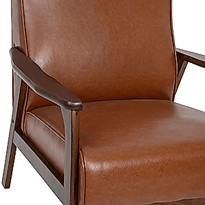 Flash Furniture Langston Commercial Mid Century Modern Chair - Cognac LeatherSoft Upholstery - Walnut Finish Wooden Frame and Arms - Extra Supportive Sinuous Springs