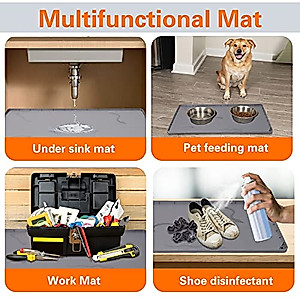 iArtker Under Sink Mat for Kitchen Waterproof,34" x 22" Sink Cabinet Organizer Tray,Slight Slope Water Gathering,Silicone Under Sink Liner for Kitchen Bathroom,Liner Drip Tray with Drain Hole (Grey)