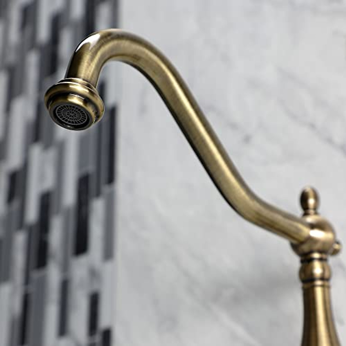 Kingston Brass Heritage 8-Inch Centerset Wall Mount Kitchen Faucet, Antique Brass