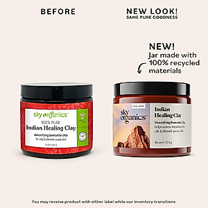 Sky Organics - Indian Healing Clay, 16 oz - Detoxifying Bentonite Clay Powder - Exfoliating Face Mask - Pore Cleaner - Combination & Oily Skin - Natural, Vegan & Cruelty Free - Skin Care