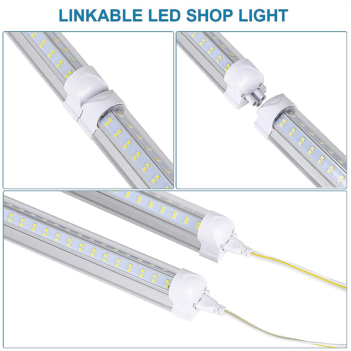 BSK.BESTKA LED Shop Light Fixture, 4FT, 50W 6500LM, 6000K Cold White, 4 Foot T8 Integrated LED Tube Lights, Plug in Warehouse Garage Lighting, V Shape, High Output, Linkable with On/Off Switch (4PCS)