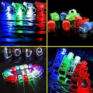 MIBOTE 83Pcs Led Light Up Toys Party Favors Glow in the Dark Party Supplies for Kid/Adults Halloween with 50 Finger Lights, 8 Jelly Rings, 5 Flashing Glasses, 5 Bracelets, 5 Fiber Optic Hair Lights