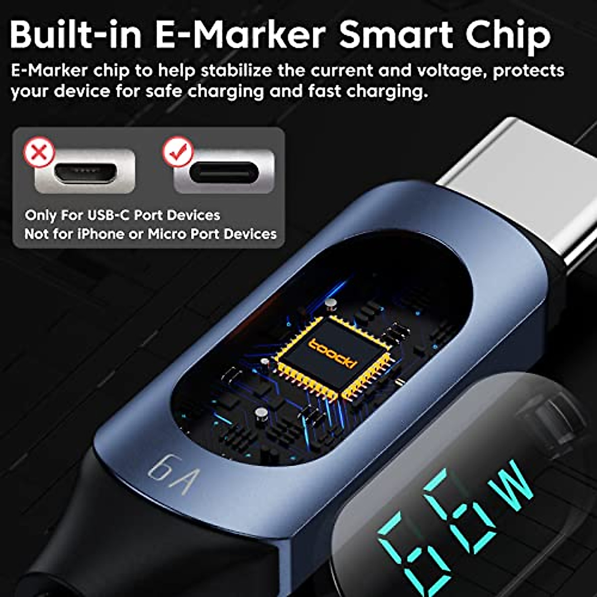 USB C to A Cable Fast Charging Cable, 66W/6A 6.6FT USB C Charging Cable with Led Display, USB Type C Cable Nylon Braided 480Mbps USB C Fast Charging Cable for Samsung Galaxy iPad LG