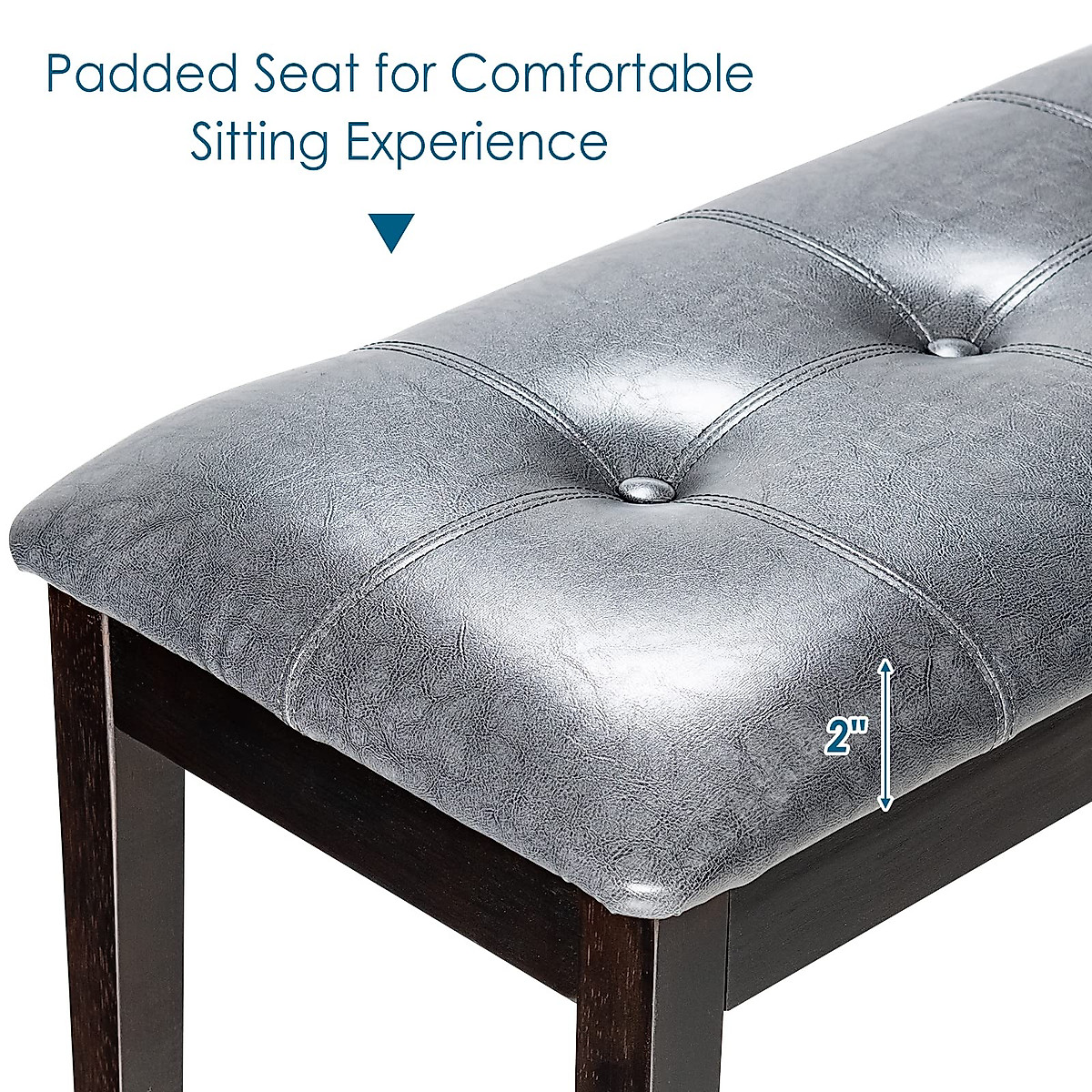 GORELAX Upholstered Dining Bench Seat with PU Leather, Button-Tufted Ottoman Accent Bench w/Rubber Wood Legs, End of Bed Bench for Bedroom, Entryway Bench for Living Room, Hallway (Grey)