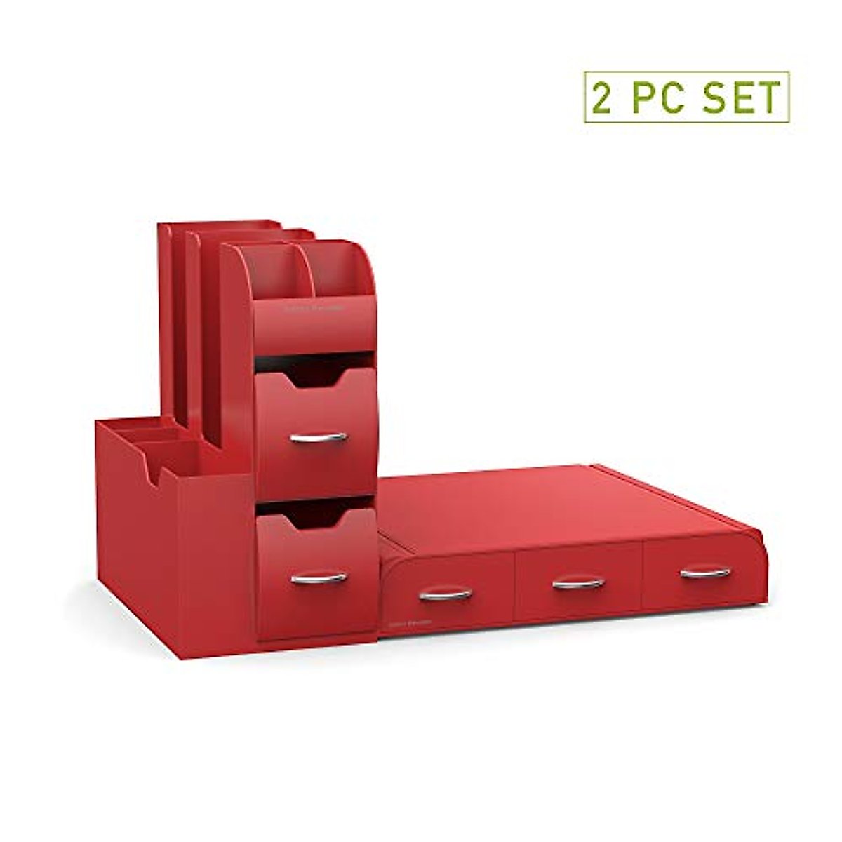 Mind Reader "Combine" 2-Piece Single Serve Coffee Pod Drawer and Condiment Organizer Station, Red