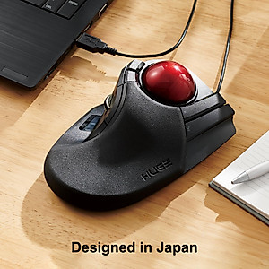 ELECOM HUGE Trackball Mouse, Wired, Finger-Operated, 8-Button Function, Palm Rest Attached, 52mm Smooth Red Ball Windows11, macOS (M-HT1URBK)