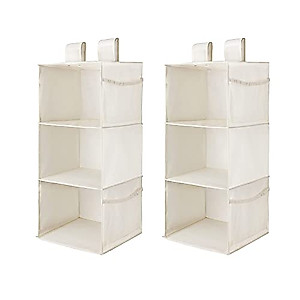 MAX Houser 3-Shelf Hanging Closet Organizers, Collapsible Closet Hanging Shelves for Camper, Nursery Hanging Organizers, Beige, 2-Pack