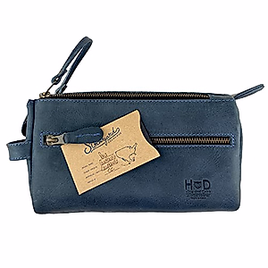 Hide & Drink, Toiletry Bag w/Handles, Hygiene Organizer, Travel Dopp, Razor Case, Bathroom, Shaving, Cosmetic Storage, Travel & Grooming Essentials, Full Grain Leather, Handmade, Slate Blue