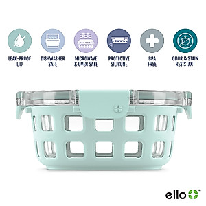 Ello Duraglass Mixed Meal Prep Set 10Pc, 5 Pack Set- Glass Food Storage Container with Silicone Sleeve and Airtight BPA-Free Plastic Lids, Dishwasher, Microwave, and Freezer Safe, Melon