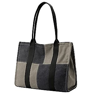 ZHIERNA Canvas Work Tote Bags for Women, Lightweight Shoulder Purse Top Handle Handbag With Zipper for School Travel Beach(Grey)