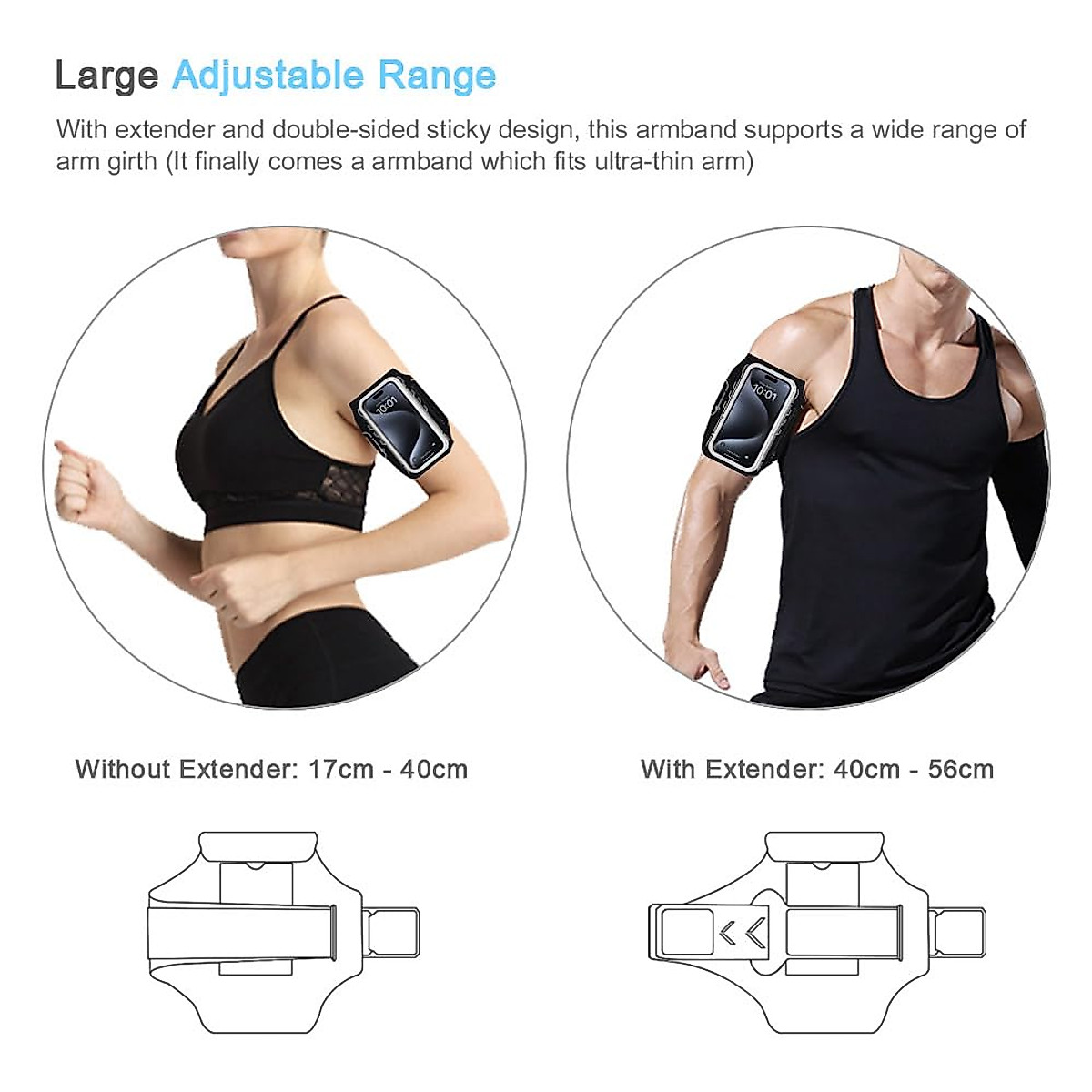 iPhone 15 Pro Max, 14 Pro Max Armband, JEMACHE Gym Workouts Running Phone Arm Band for iPhone 15/14 Plus, 15/14/13/12/11 Pro Max with Airpods Holder (Black)