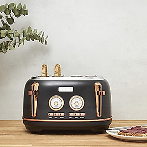 Haden 75083 DORSET 4 Slice Toaster, Wide Slot with Removable Crumb Tray and Settings, Black/Copper