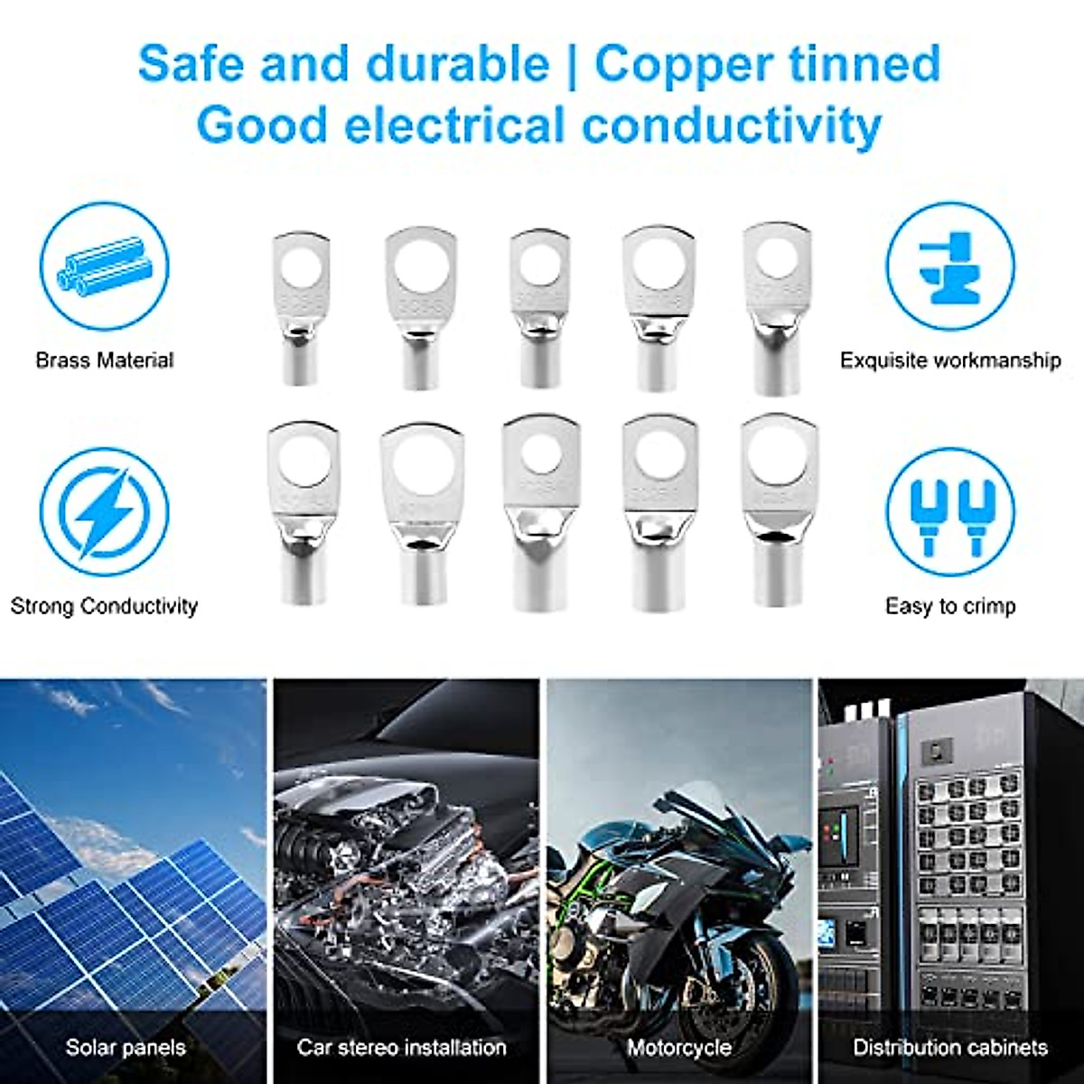 Zhushan 100Pcs Tinned Copper Wire Lugs Kit, Heavy Duty Wire Battery Lugs Cable with 120pcs Heat Shrink Tube,Crimp Battery Cable Ends Tinned,Tubular SC Ring Terminals Connectors