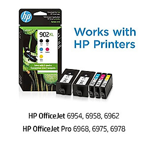 HP 902Xl (6Za01an) Ink Cartridges (Cyan Magenta Yellow Black) 5-Pack in Retail Packaging