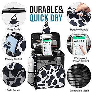 BINSUNS Portable Shower Caddy, Hanging Toiletry Bag with Phone Pocket, Travel Shower Caddy Organizer College Essentials - College, Dorms, Gym, Camp, Bath(Cow)