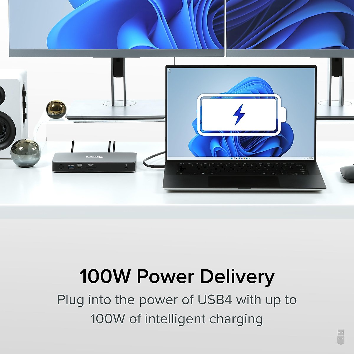 Plugable USB C Docking Station Dual Monitor, 11-in-1, USB4 40G 100W Laptop Charging Dock for Windows and Thunderbolt, 4K HDMI 2.1 upto 120Hz, 2.5Gbps Ethernet, SD Reader, 20W USB-C Charging Driverless
