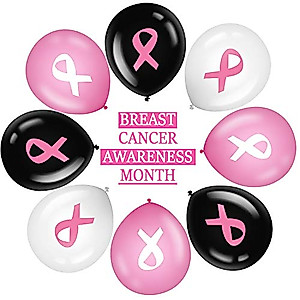 75 Pieces Breast Cancer Awareness Balloons 12 Inch Pink Ribbon Latex Balloons Round Party Balloons Party Supplies for Party Decoration, Pink, White and Black