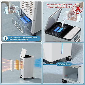 Portable Air Conditioners, 3-IN-1 Evaporative Swamp Cooler Air Conditioner, 4 Modes & 3 Speeds, 12H Timer, LED Display, Remote & Touch Control, 4 Wheels with Latches, Swamp Cooler for Bedroom,Indoor