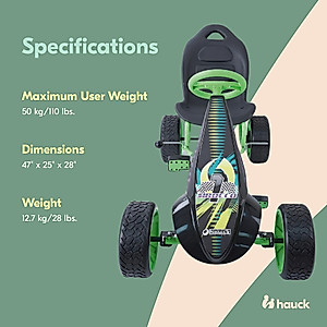 hauck Sirocco Racing Go Kart with Low Profile Rubber Tires, 8 Spoke Rim, and Clutch Free Ride for Toys, Games, and Kids' Pedal Vehicles