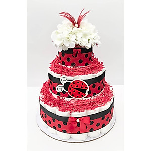 Diaper Cake - Ladybug Style - Neutral - Baby Shower - Centerpiece -3 Tier Cake - Gift